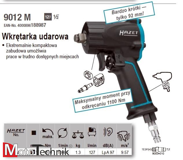 Klucz pneumatyczny 1/2" HAZET 9012 M (1100 Nm) w Klucze udarowe - MotoTechnik Technika ...